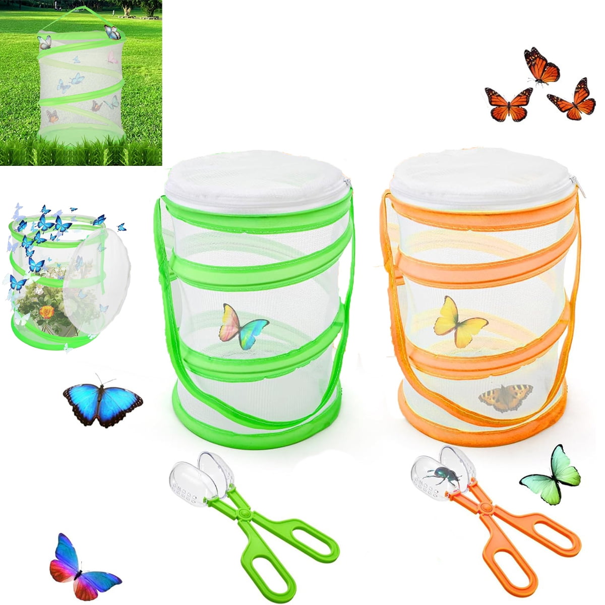 Tutuviw 4 Pcs Butterfly Habitat Net Cage with Catcher Clip,Foldable ...