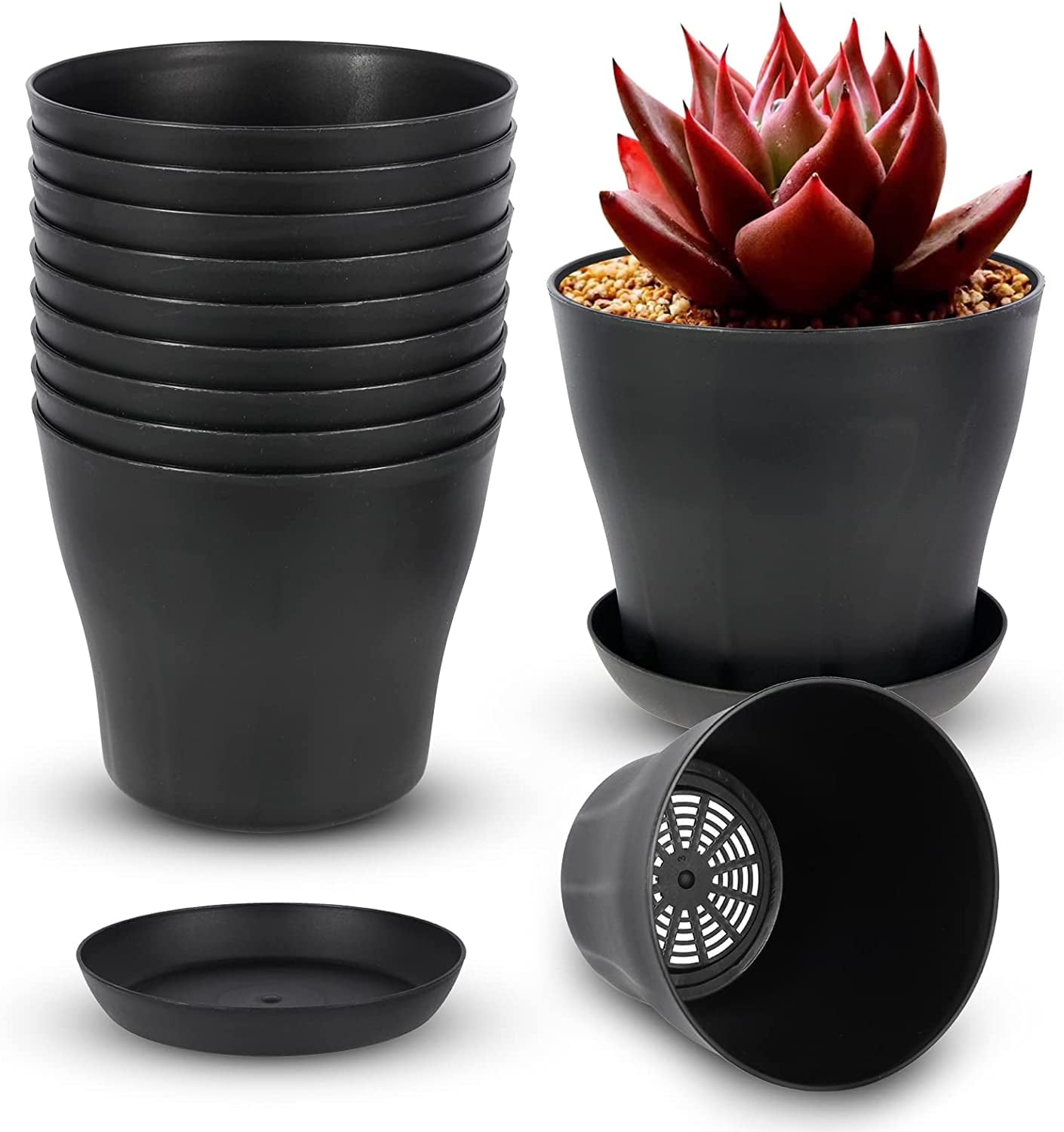 Tutuviw 8-Pack 4 inch Indoor Plant Pots with Drainage Holes, Saucers ...
