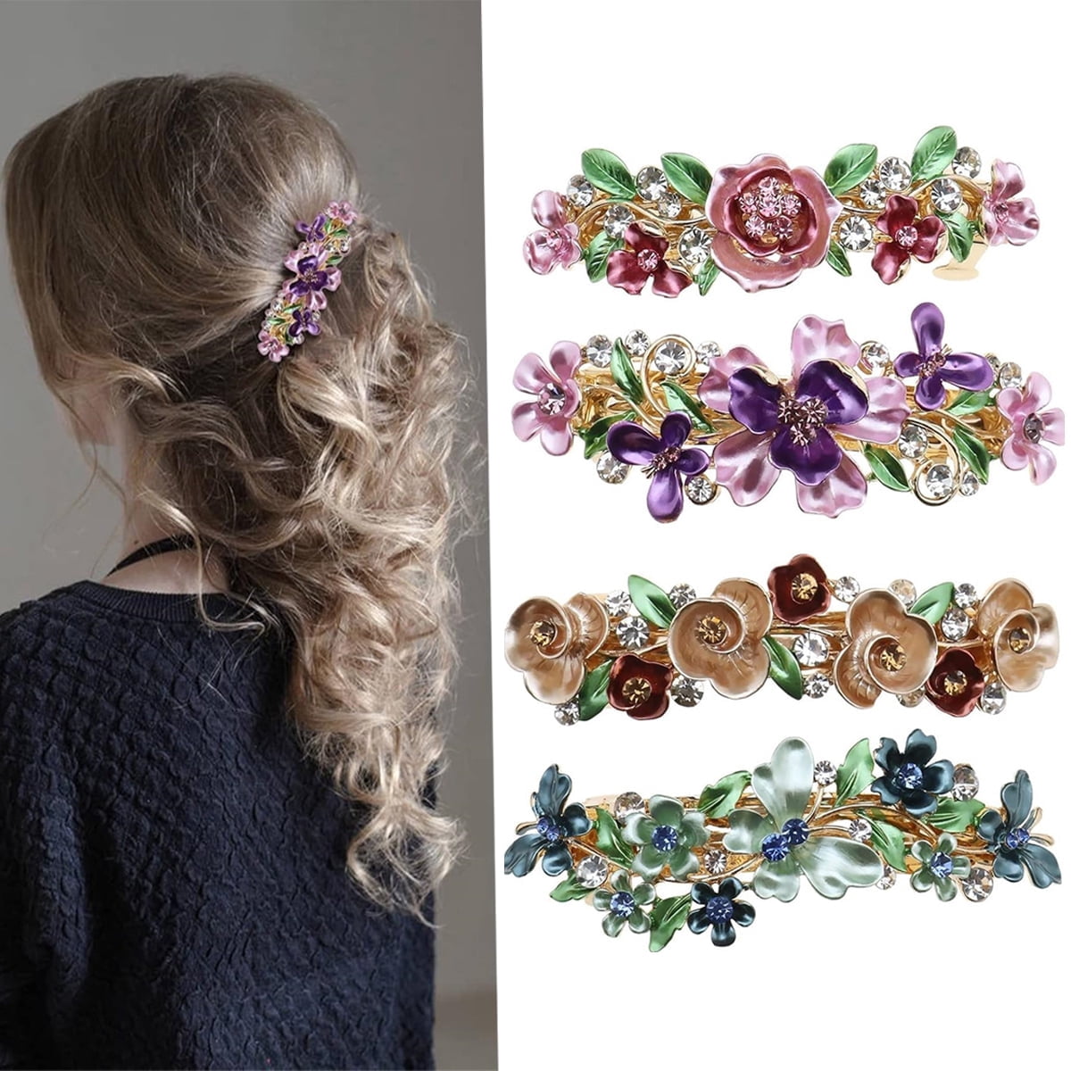 Tutuviw 4Pcs Vintage Flower Design Hair Barrettes,Colorful French Hair ...
