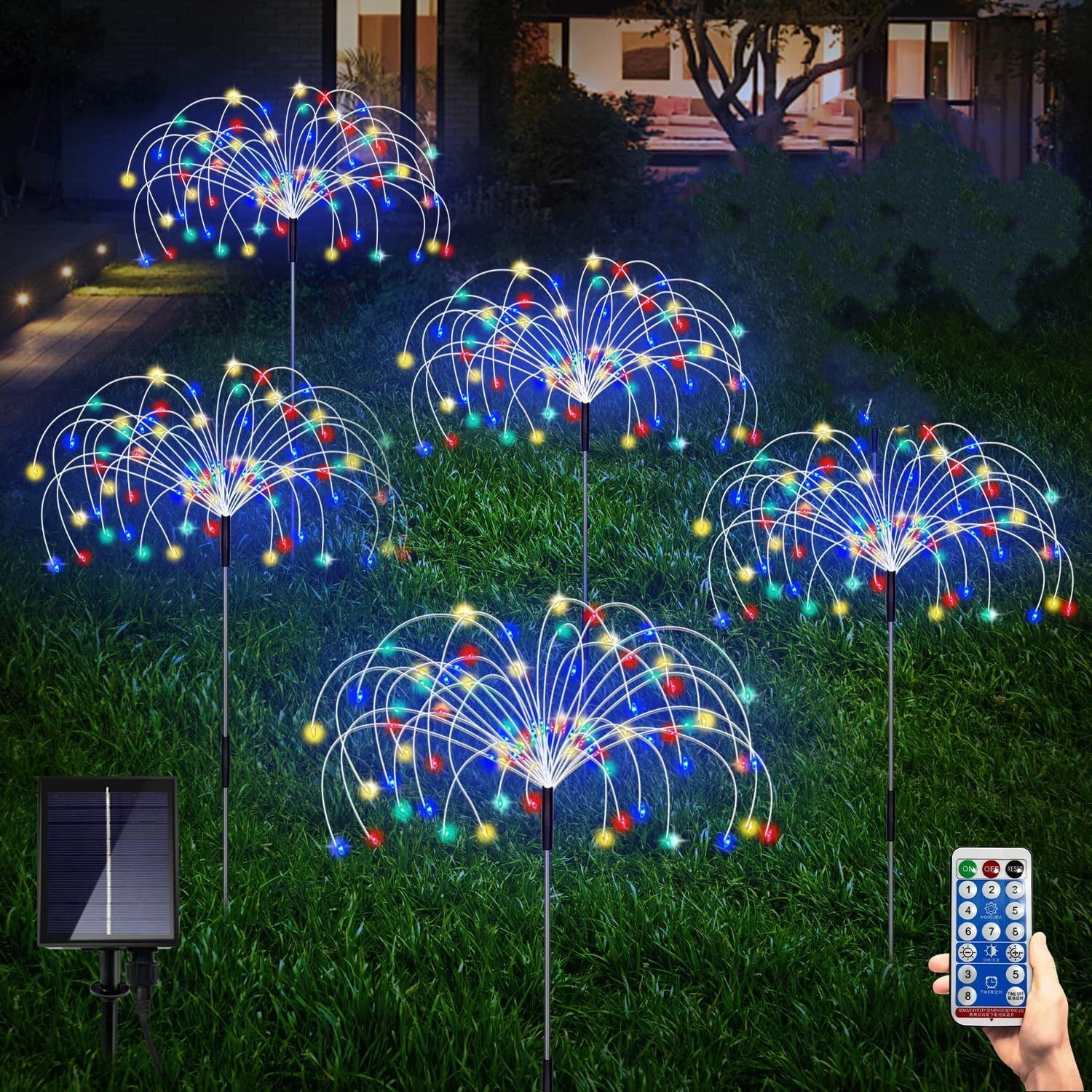 Tutuviw 5 Pack Solar Garden Firework Lights, 120 LED Colorful ...