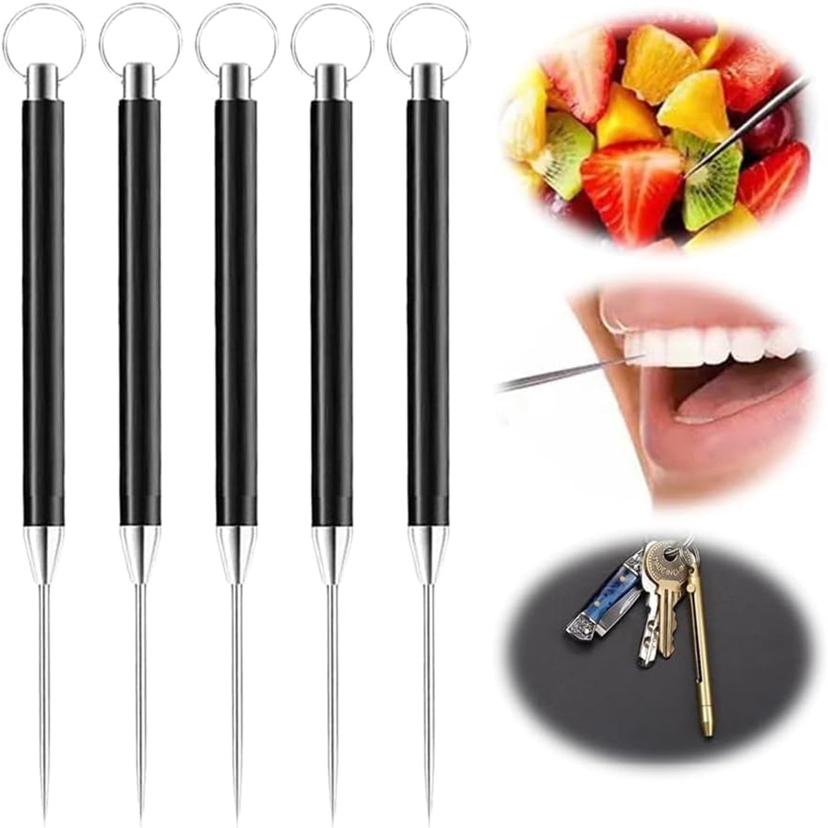Tutuviw 5 Pcs Metal Toothpicks for Teeth, Retractable Stainless Steel ...