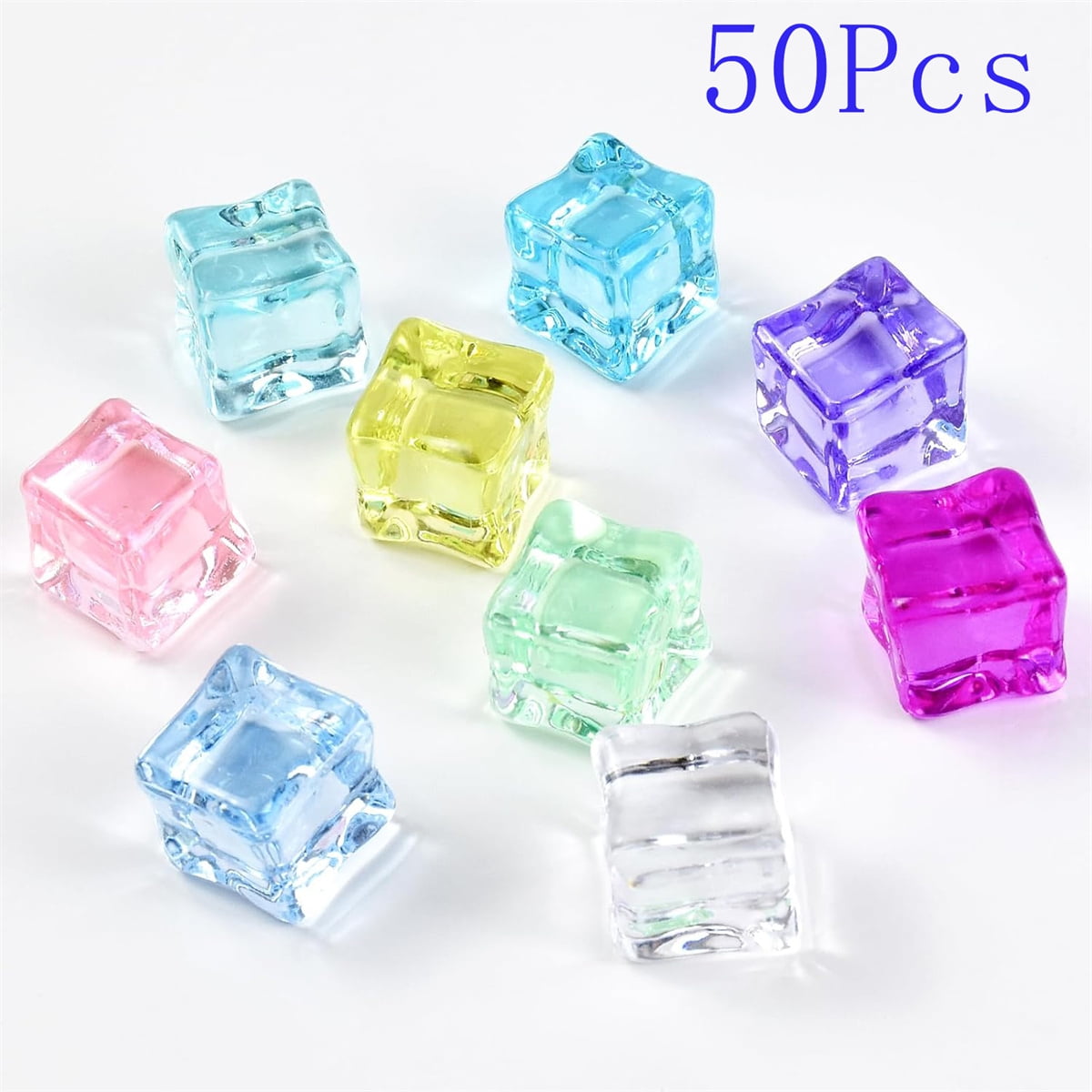 Tutuviw 50 Pcs Colorful Acrylic Ice Cube,Reusable Plastic Ice Cubes,Non ...