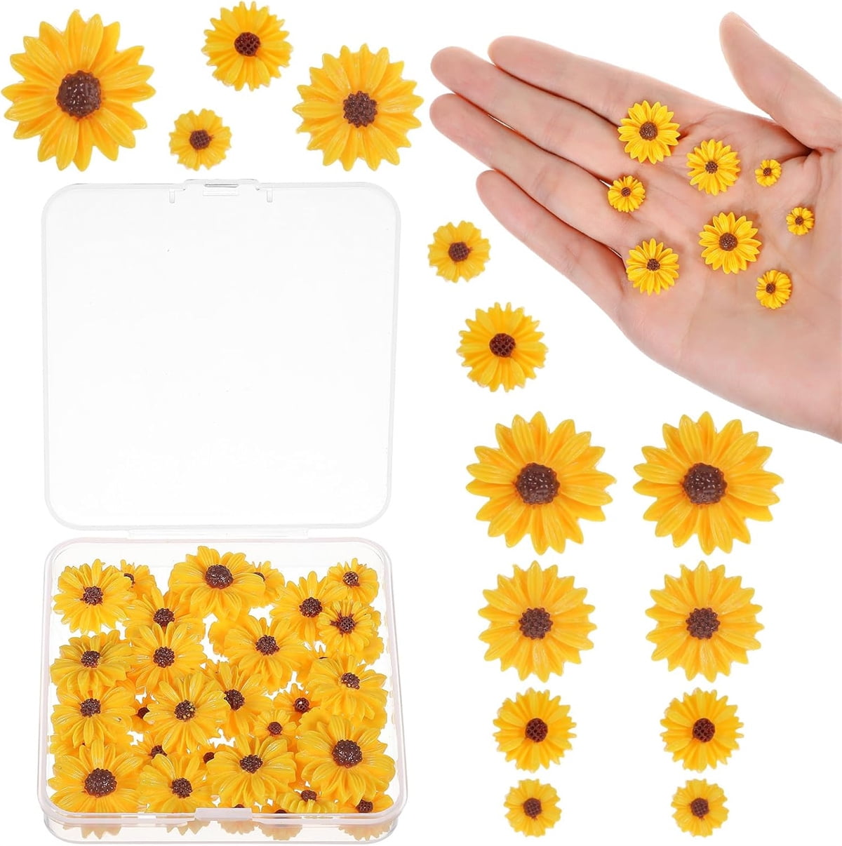 Tutuviw 50 Pcs Flatback Resin Daisy Flowers,Mini Daisies Artificial ...