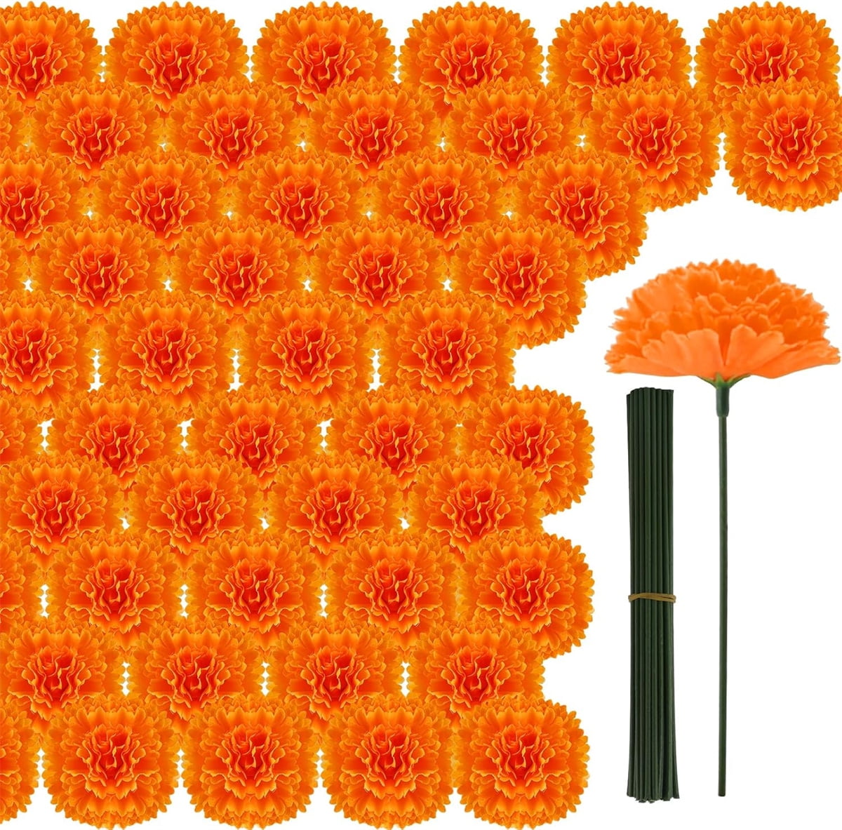 Tutuviw 50 Pcs Marigold Flowers Heads Bulk, 2.4in Artificial Marigolds ...
