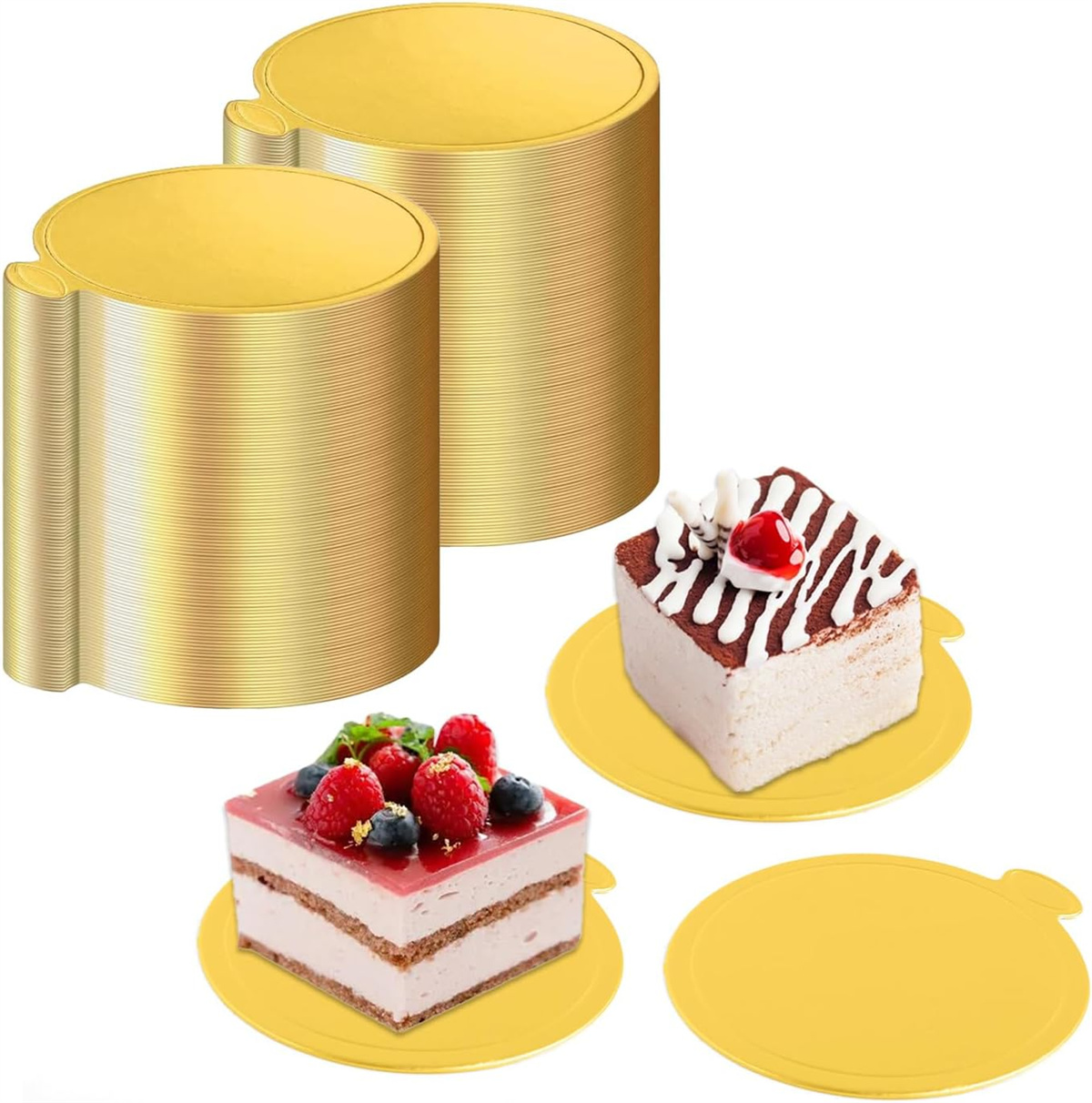 Tutuviw 50 Pcs Mini Round Gold Cardboard,3.5in Mousse Cupcake Base ...