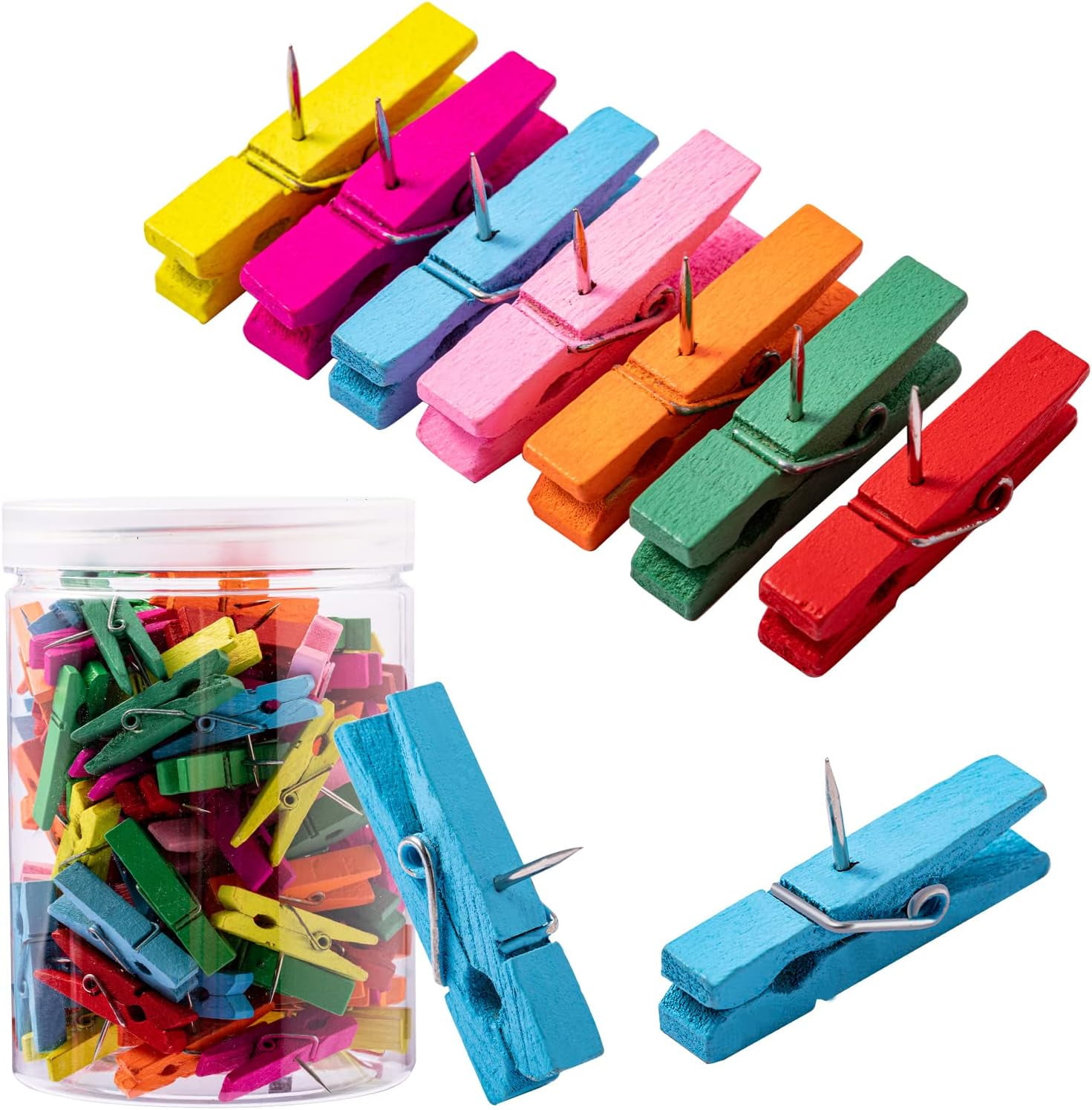 Tutuviw 50PCS color Push Pin with Wooden Clips Durable Push Pins for ...