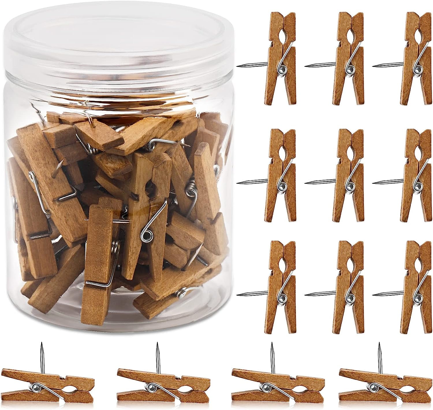 Tutuviw 50Pcs Multi-Function Wooden Clips Cork Board Push Pins, Clip ...