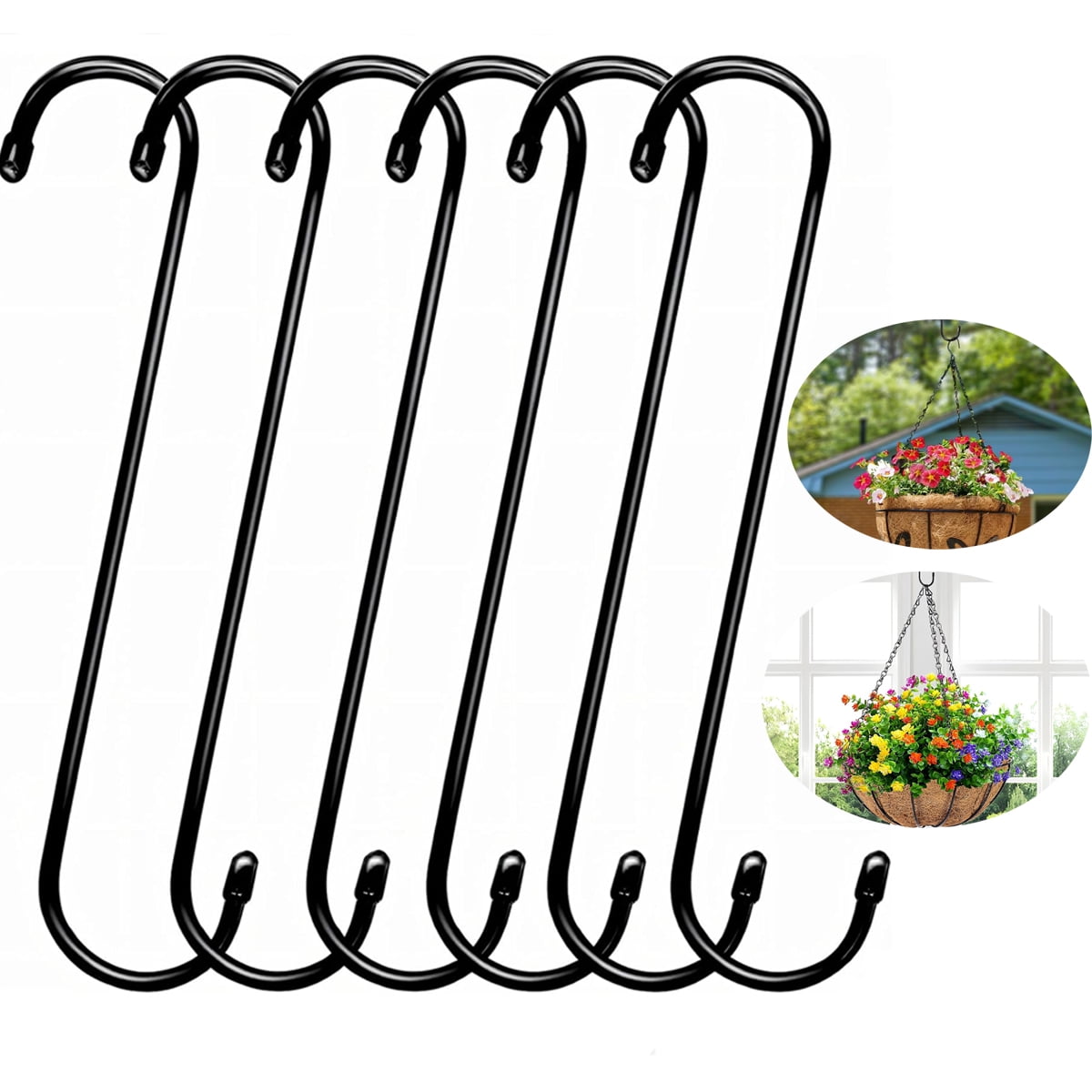 Tutuviw 6 Pack 10 in Black Plant Hooks, Long Plant Hanger S Hook ...
