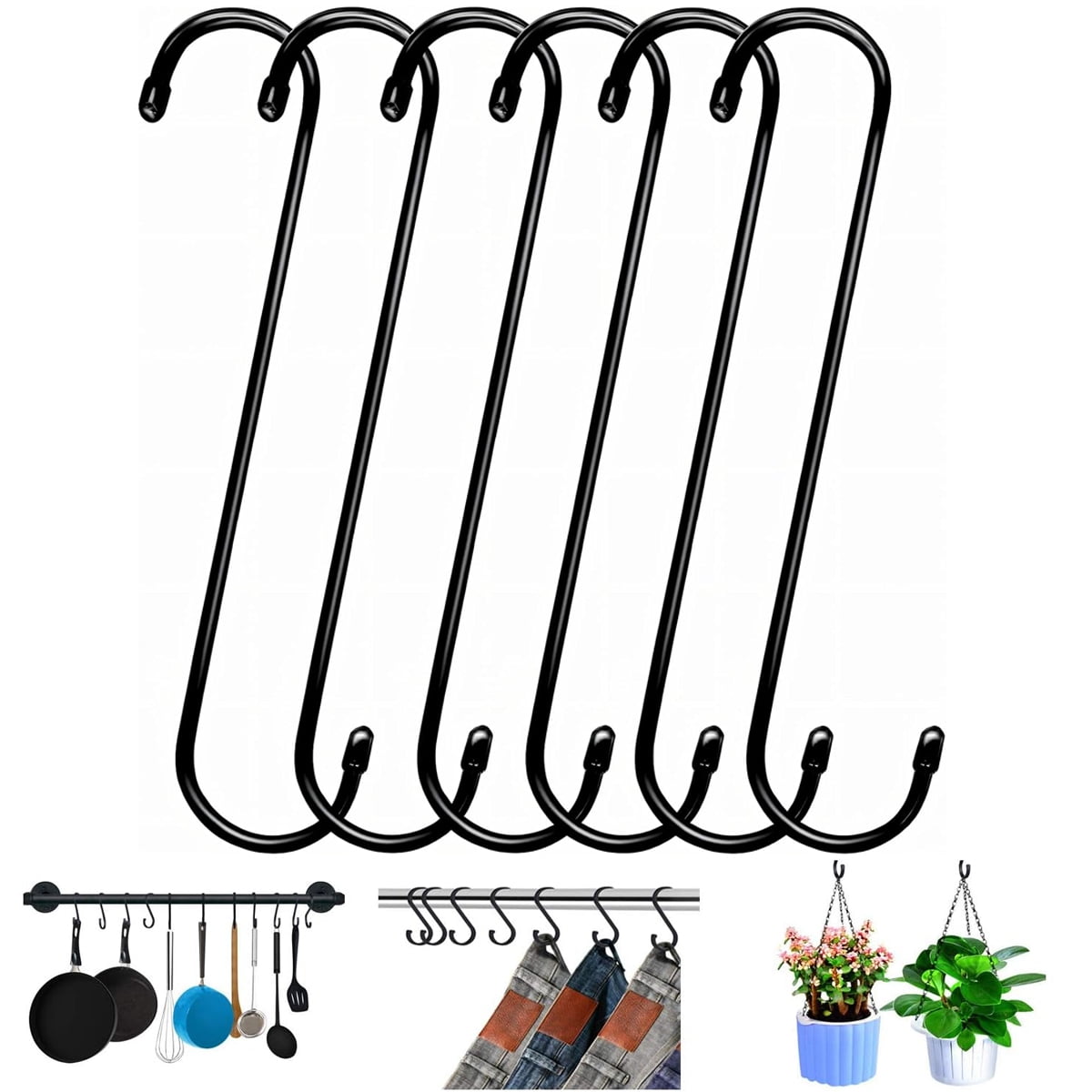 Tutuviw 6 Pack 12 inch Plant Hooks for Hanging, Metal Large S Hooks ...