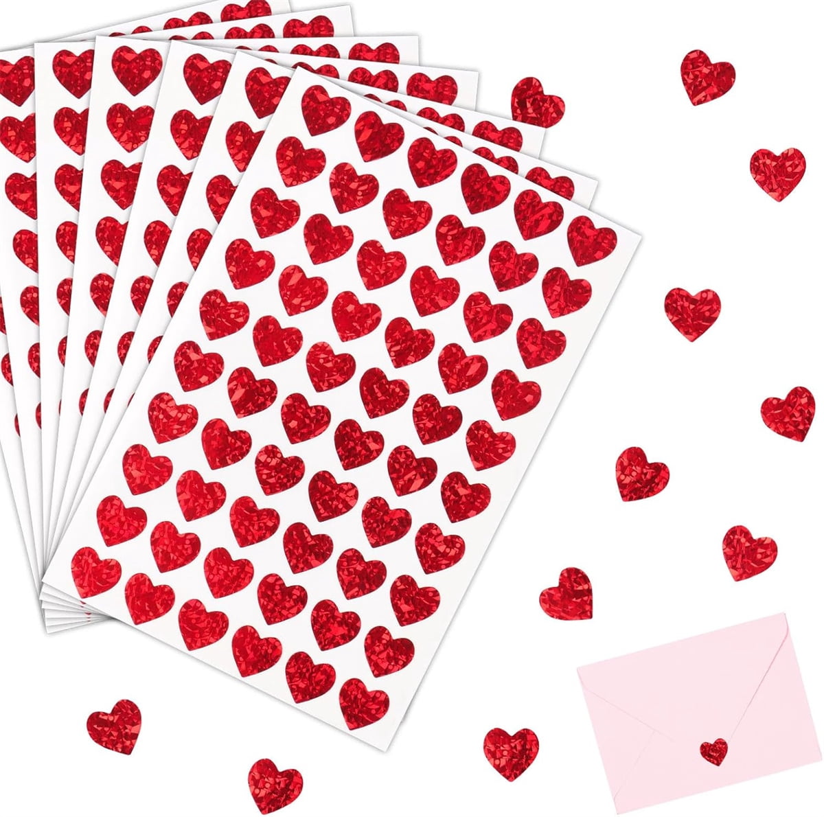Tutuviw 600Pcs Glitter Red Heart Stickers,Mini Red Heart Stickers ...