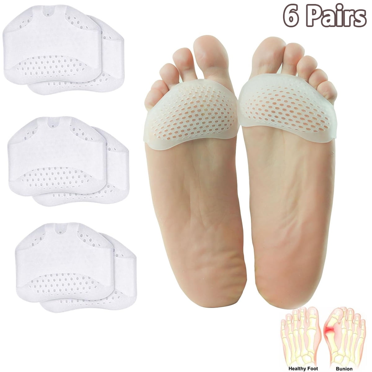 Tutuviw 6Pairs Metatarsal Pads,Gel Ball Feet Pads,Reusable Ball of Foot ...