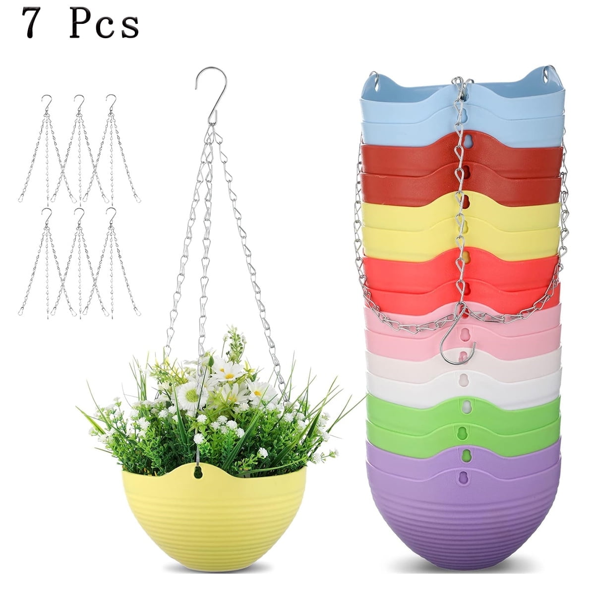 Tutuviw 7 Pack Colorful Hanging Planter Pots for Indoor Outdoor,Self ...