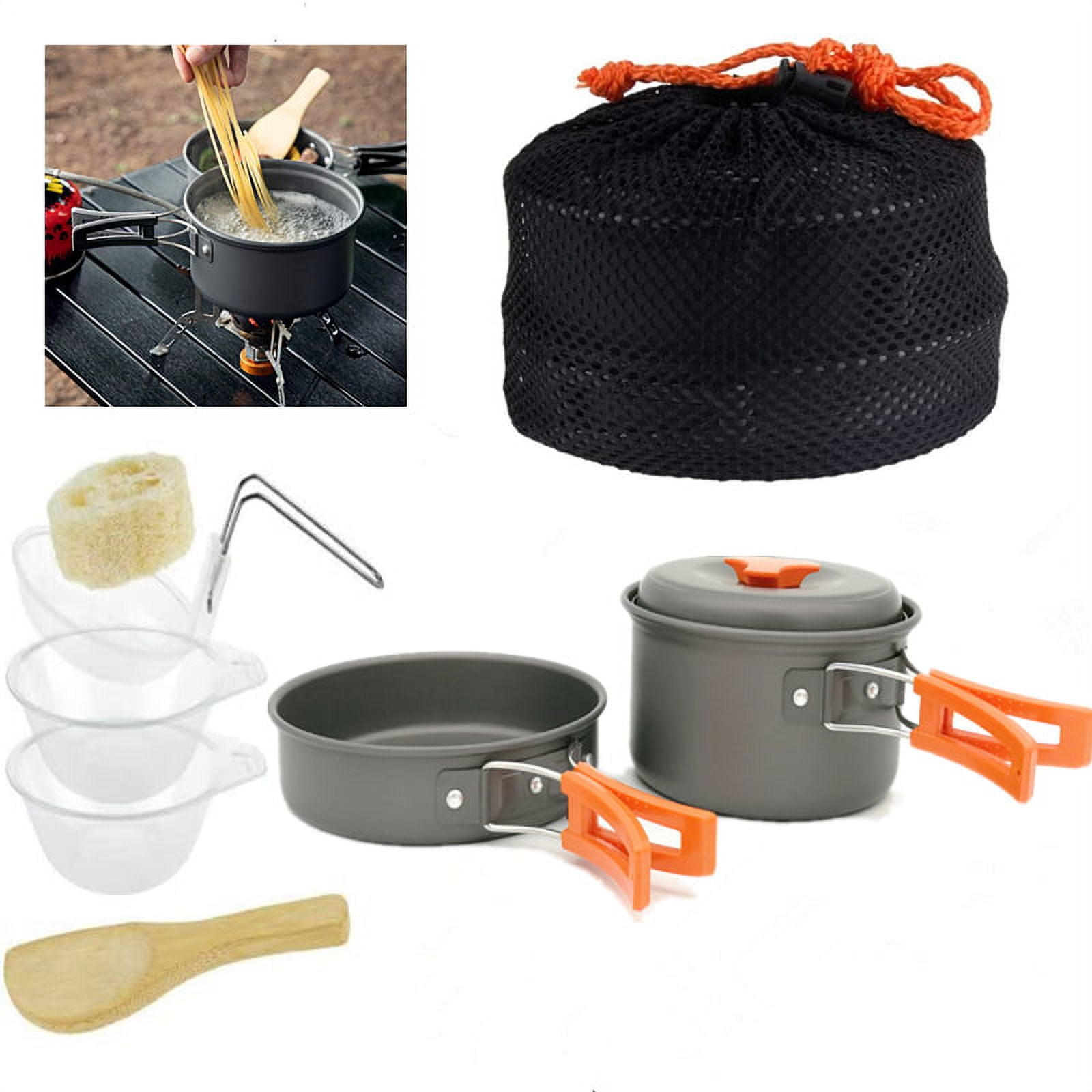 Tutuviw 8 PCS Camping Cookware Set with Kettle, Lightweight Backpacking ...