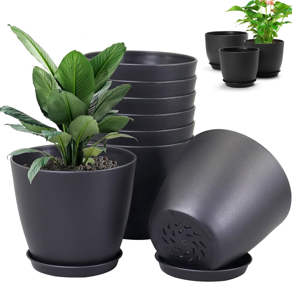 Tutuviw 8Pcs 4" Plastic Plant Pots with Drainage and Tray,Small Thick ...