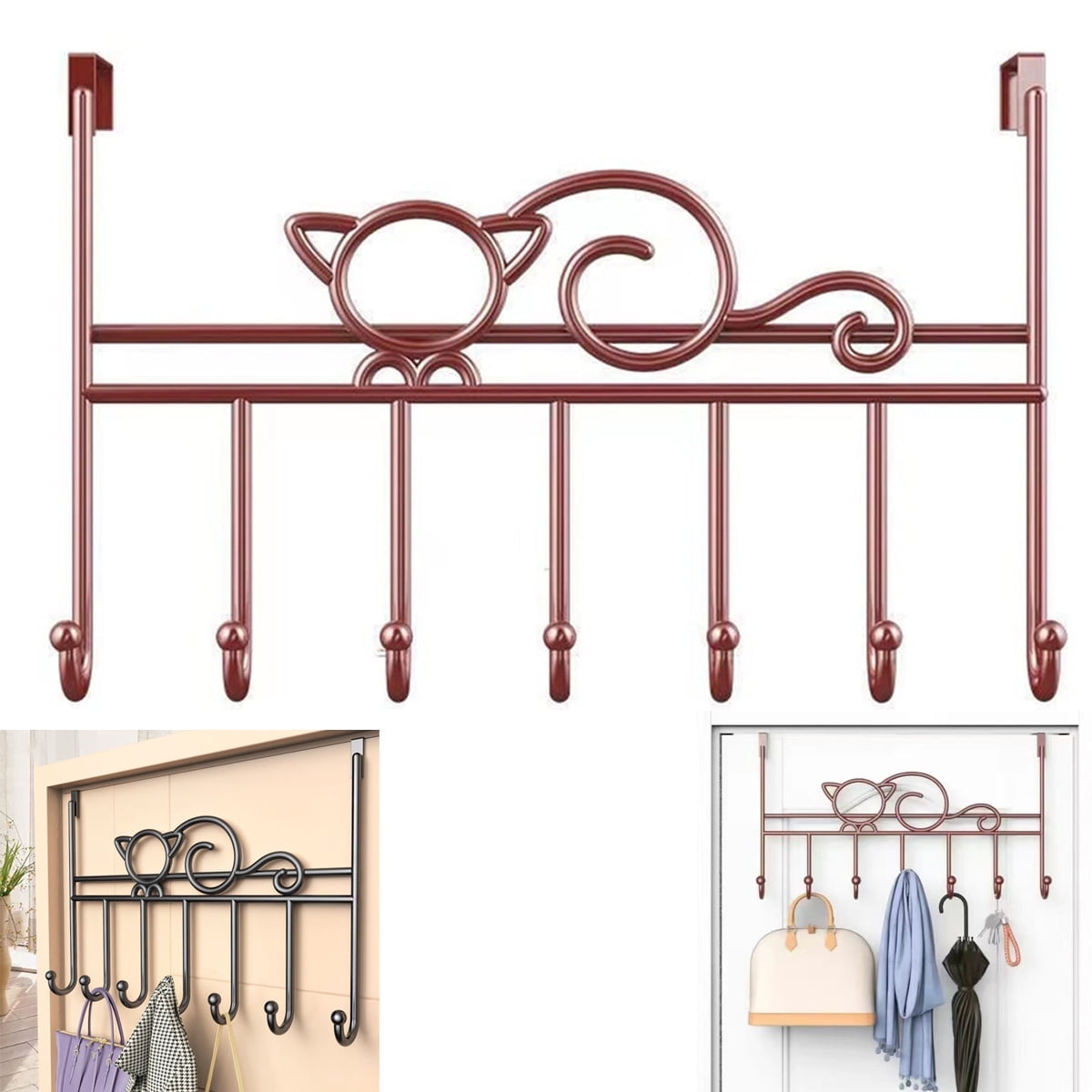 Over The Door Hooks with 7 Hooks,Cat Design Coat Hooks,Wall Hooks Over ...
