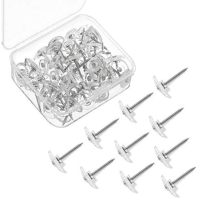 Tutuviw Clear Thumb Tacks for Wall Hangings Plastic & Gear Push Pins ...