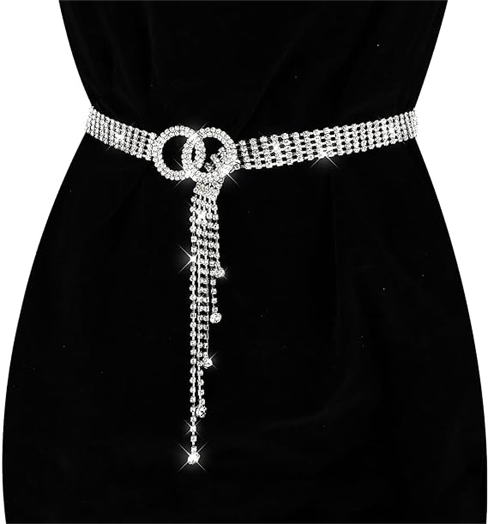 Tutuviw Crystal Waist Belt for Women, Rhinestone Chain Belt O-Ring ...