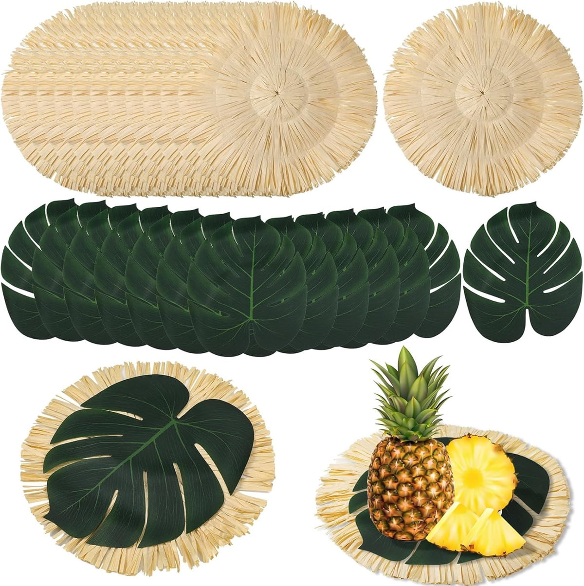 Tutuviw Hawaii Luau Placemats Include 6Pcs Round Bulrush Placemats 12 ...