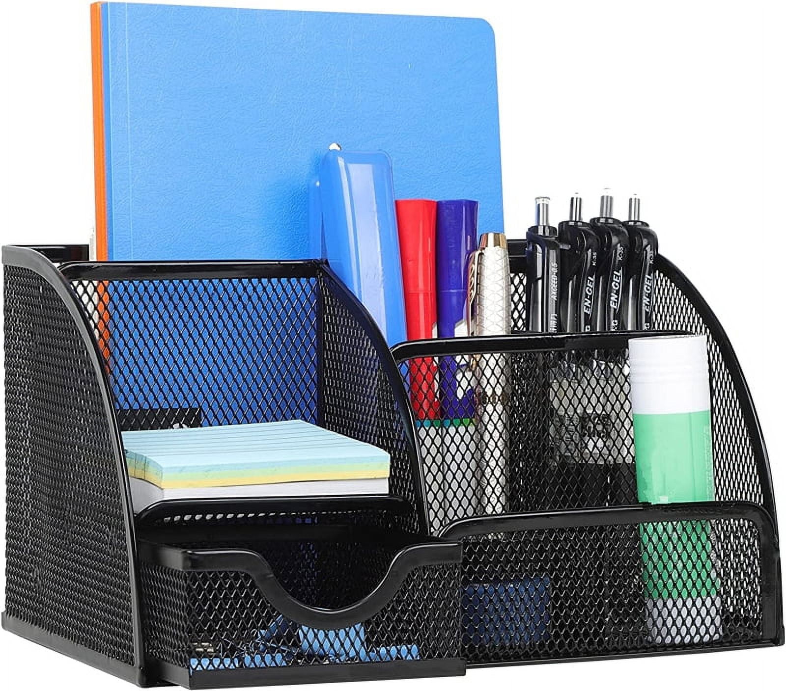 Tutuviw Mesh Desk Organizer Office with 6 Compartments + Drawer/Desk ...