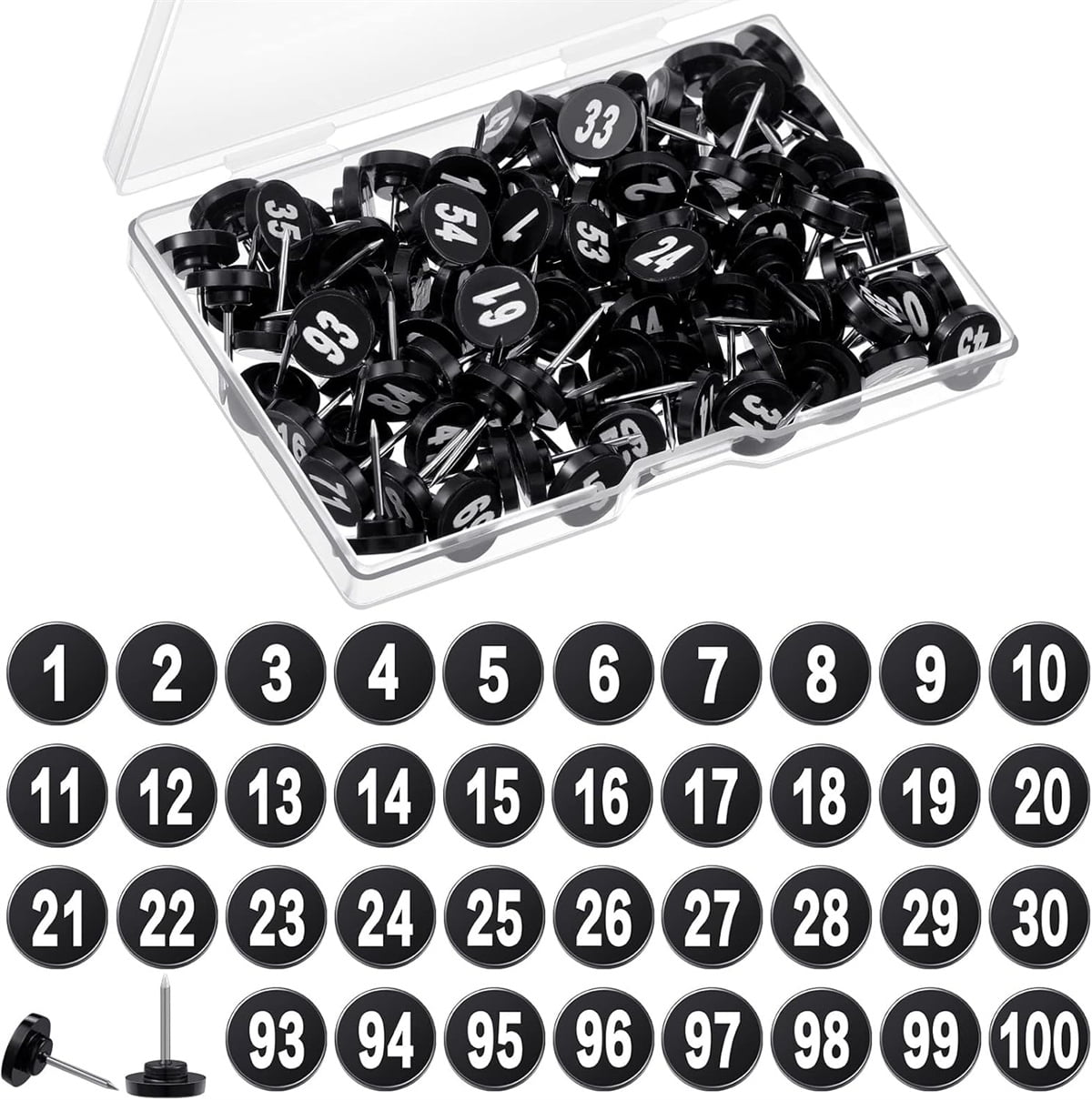 Tutuviw Numbered Push Pin Tacks,1-100 Sequential Number Thumbtacks ...