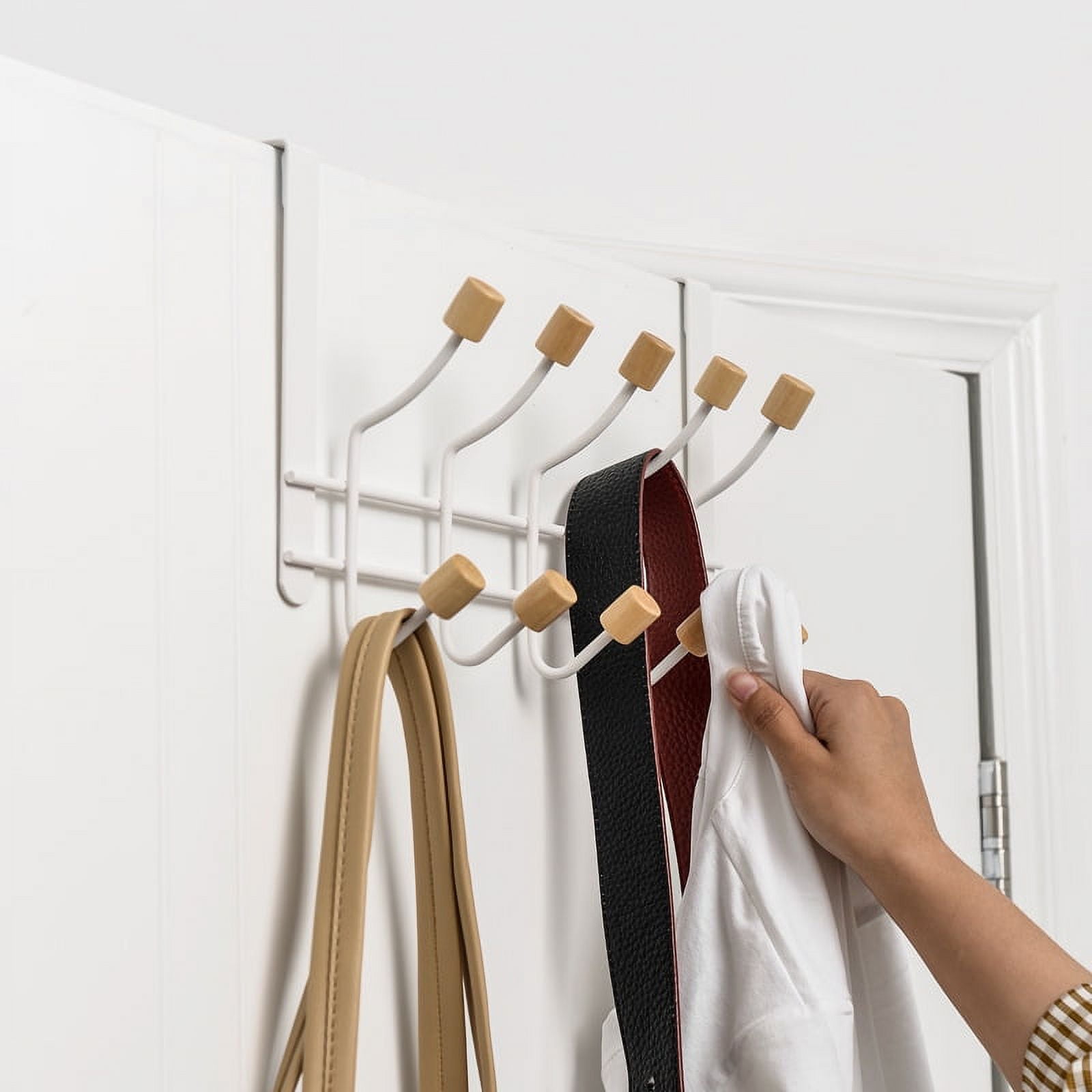 Tutuviw Over The Door Hooks with Wooden Edge Design Metal Over Door ...