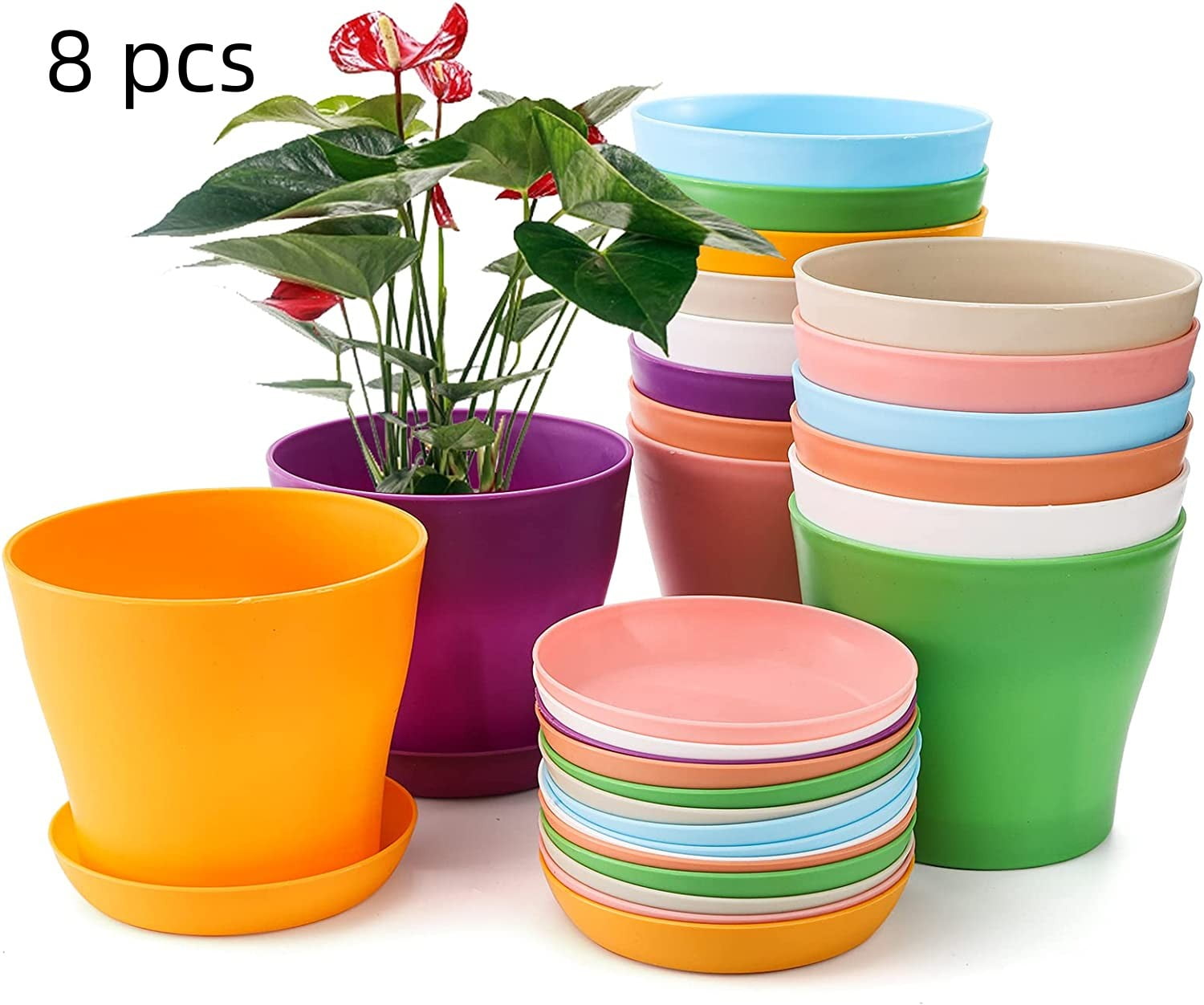 Tutuviw Pots for Plants, 8 Pcs 4.8 inch Plastic Planters with Multiple ...