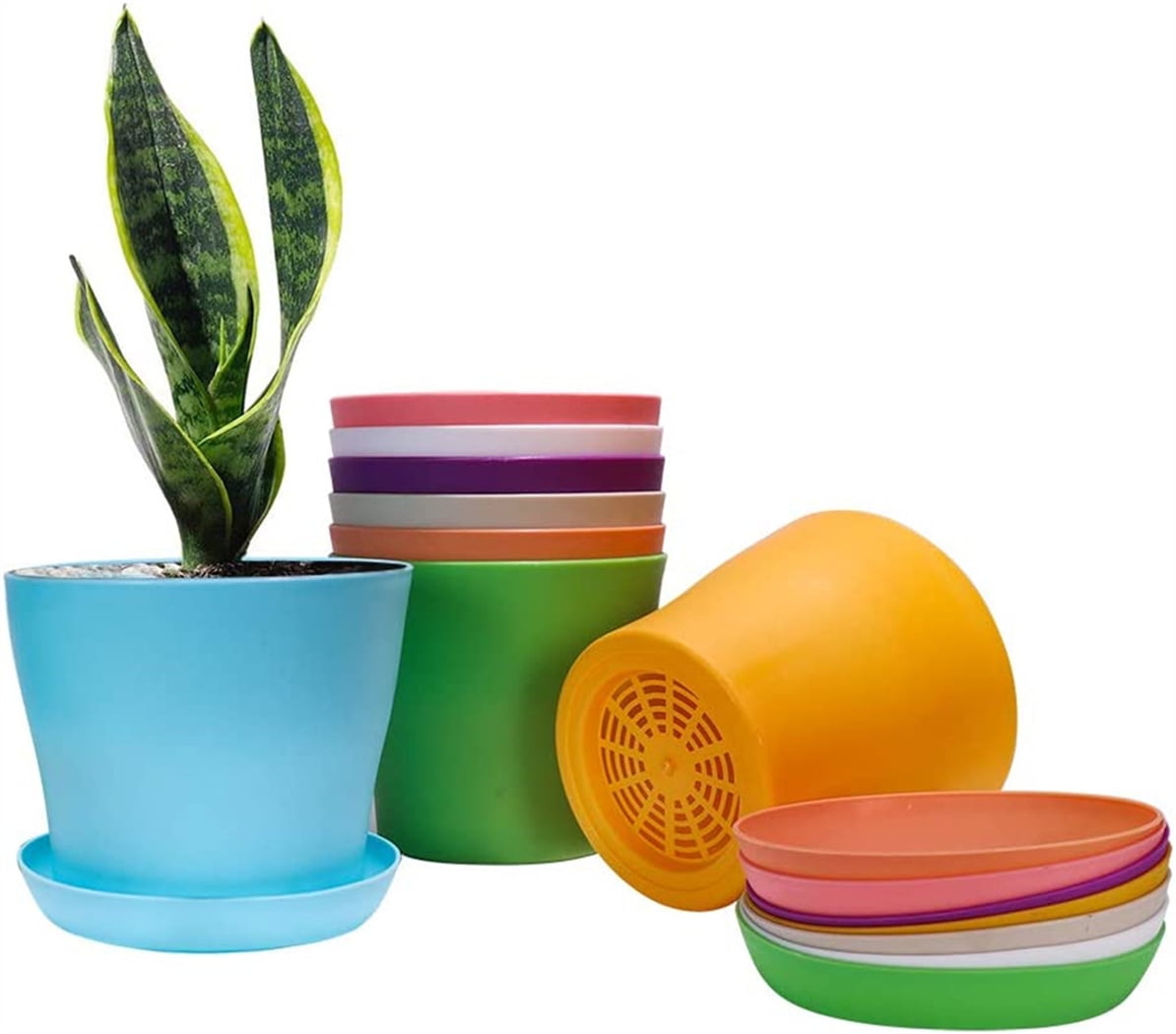 Tutuviw Pots for Plants, 8 Pcs 5.5 inch Plastic Planters with Multiple ...