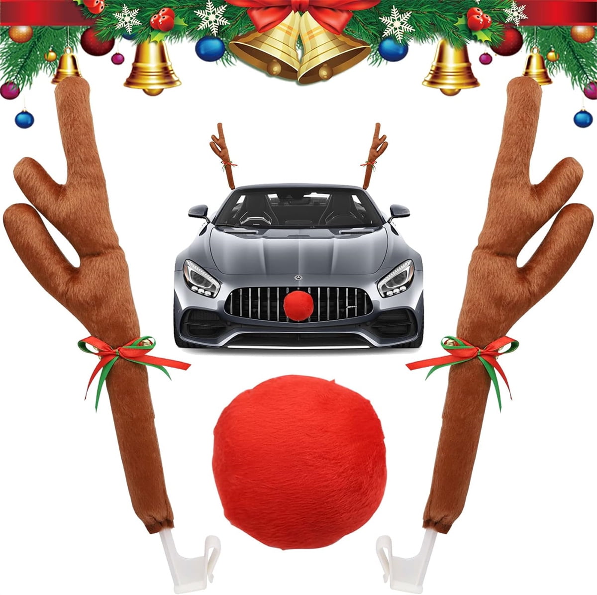 Tutuviw Reindeer Antlers Christmas for Car Window Roof-Top & Front ...