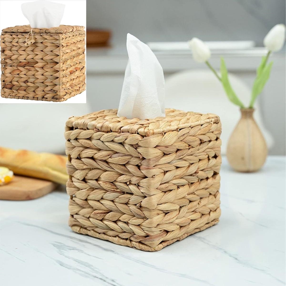 Tutuviw Square Rattan Tissue Box Cover,5.9" Hand Woven Wicker Holder ...