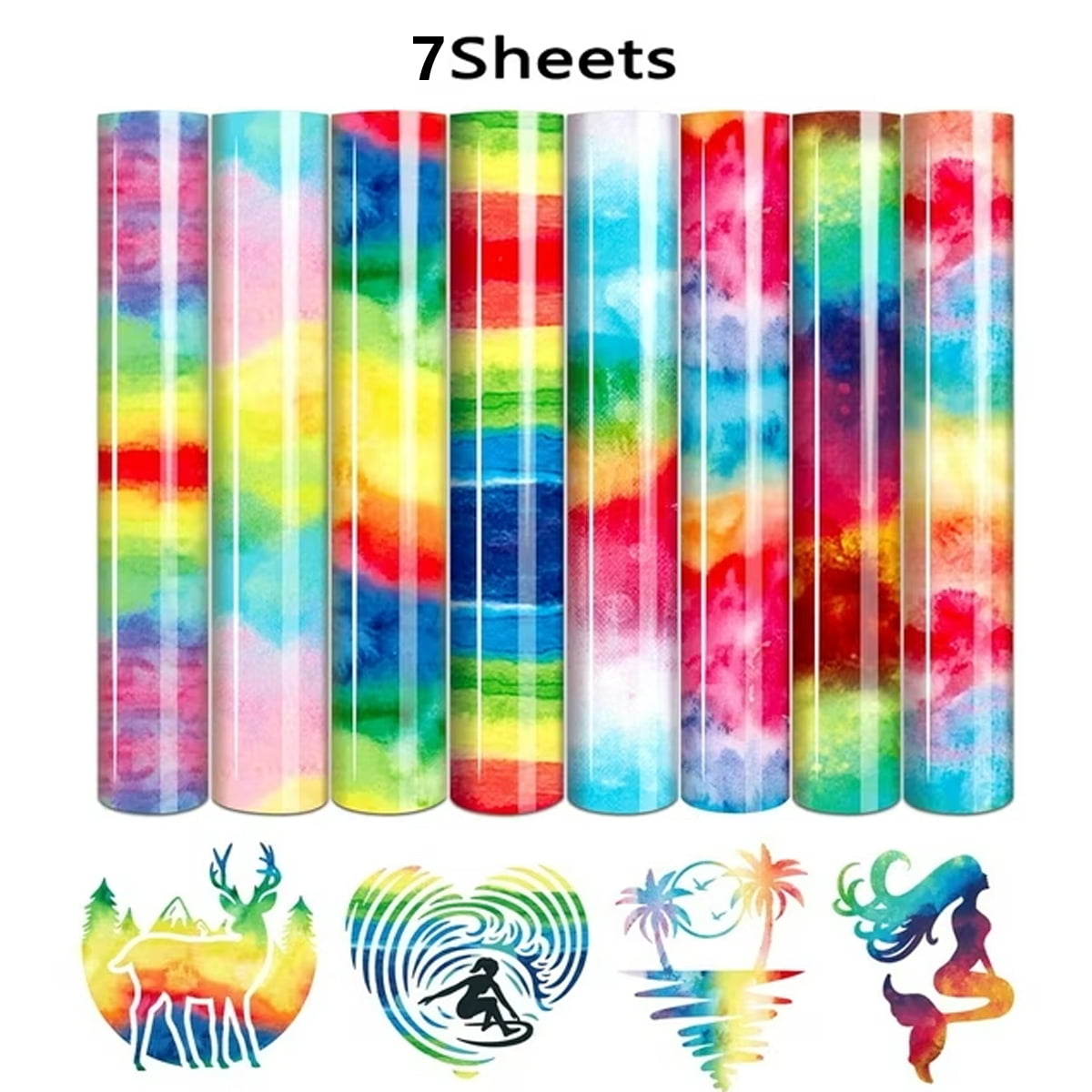 Tutuviw Tie Dye Permanent Vinyl, Pattern Adhesive Vinyl 7 Sheets 12"x10 ...