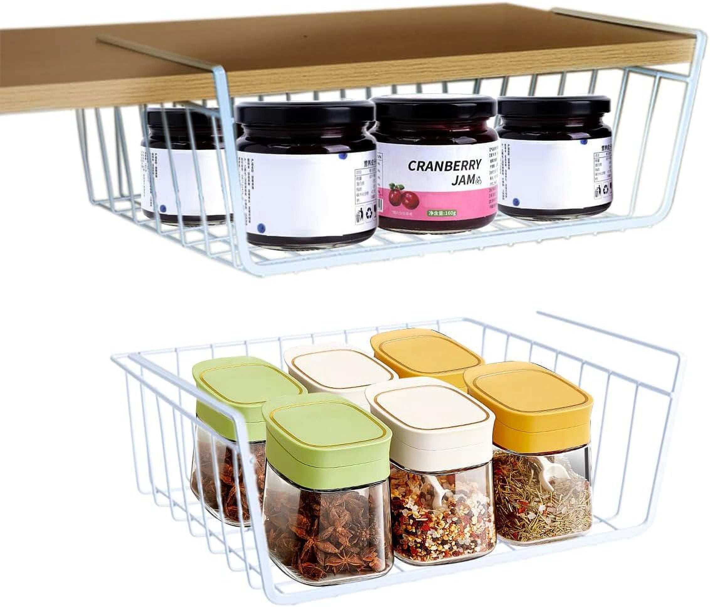 Tutuviw Undershelf Storage Basket Set of 2 Snug Fit Arms Steel Metal Wire Frame Cabinet Pantry ...