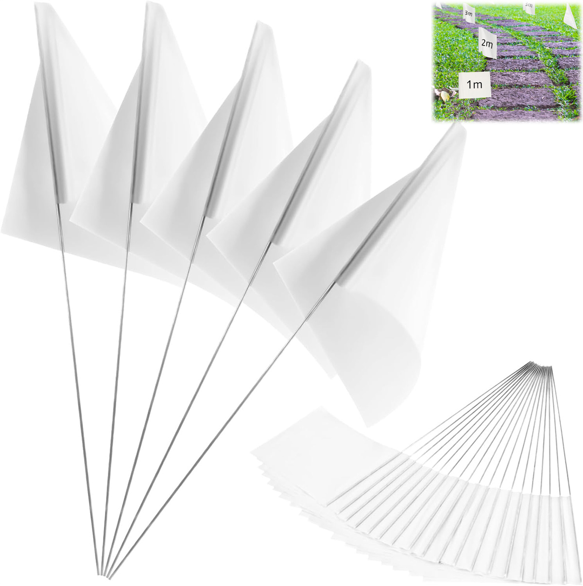 Tutuviw White Marking Flags 30 Pcs Small Lawn Flags Writable Boundary ...
