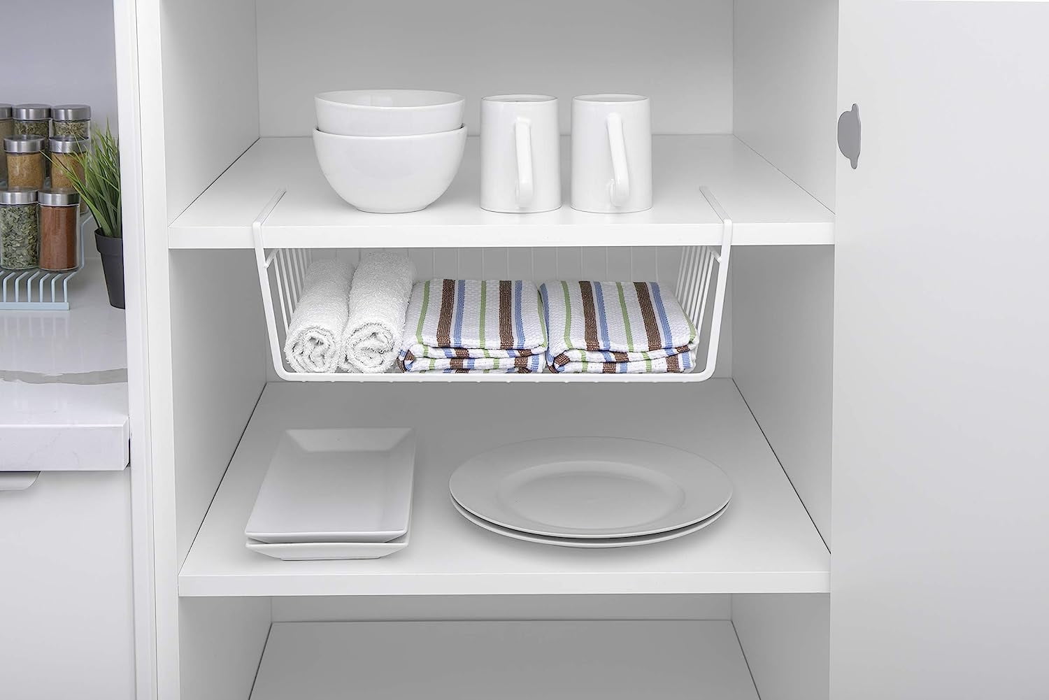 Tutuviw White Wire Under Shelf Storage Organization Basket 14.2" x 9.8 ...