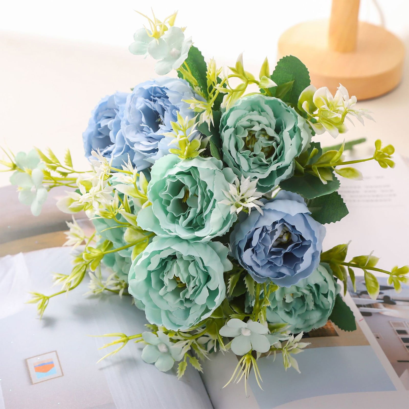 Tuvgenk Blue Realistic Concubine Peony Bouquet, Silk Wedding Fake ...