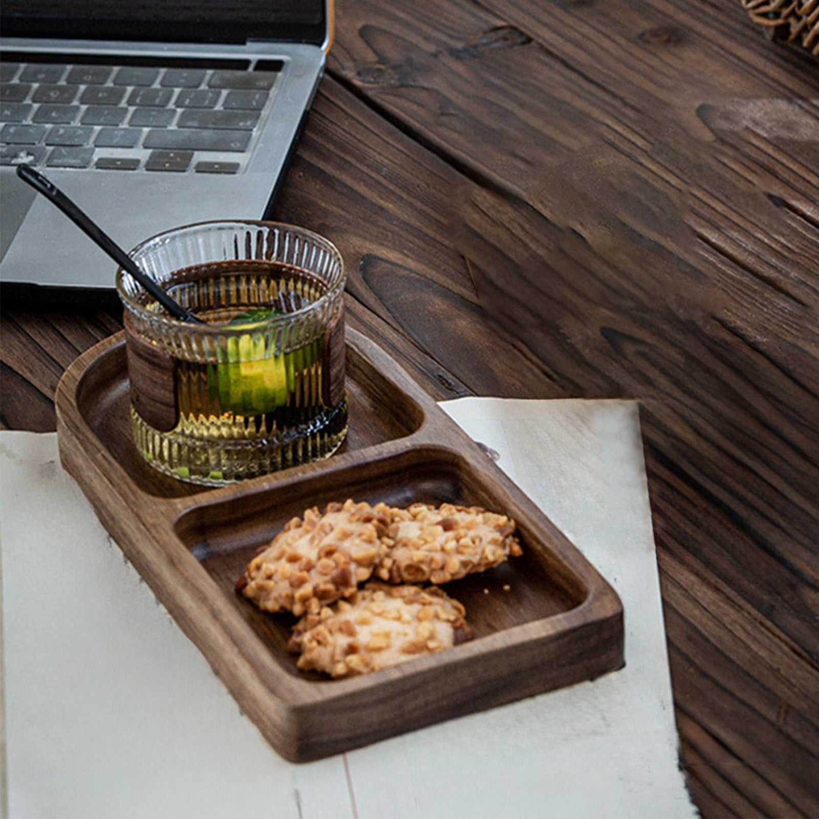 Tuvgenk Divided Wooden Dinner Platess Square Buffet Plates Brown Two ...