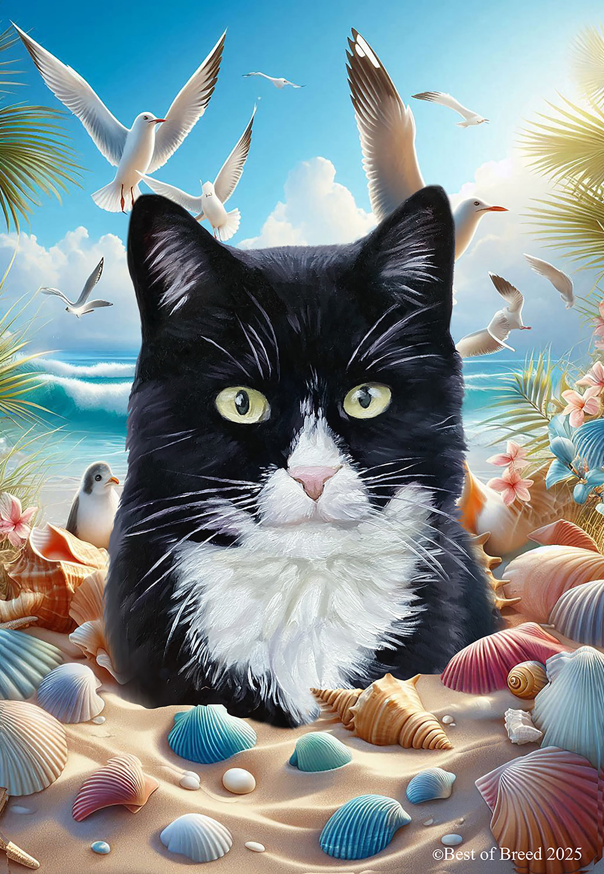 Tuxedo Cat - Best of Breed Summer Beach Outdoor Garden Flag 12" x 17 ...