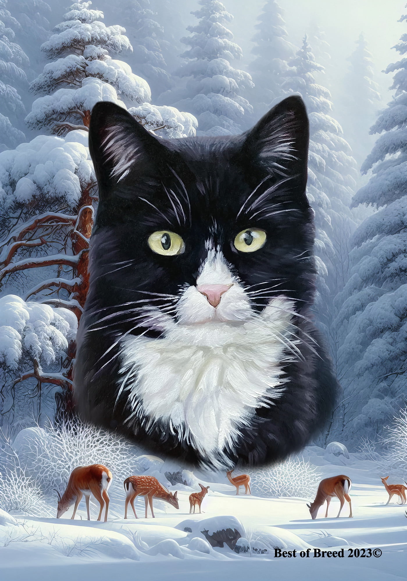 Tuxedo Cat - Best of Breed Winter Wonderland House Flag - Walmart.com