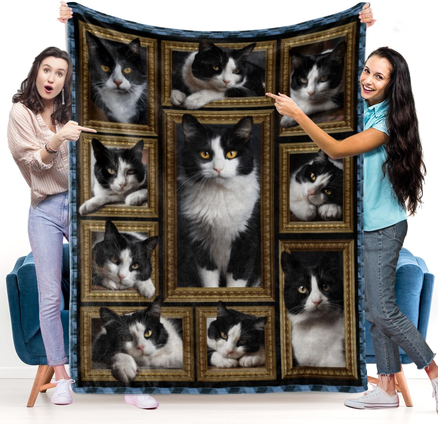 Tuxedo Cat Blanket Gifts for Women Men, Cozy Fuzzy Soft Throw Blanket ...
