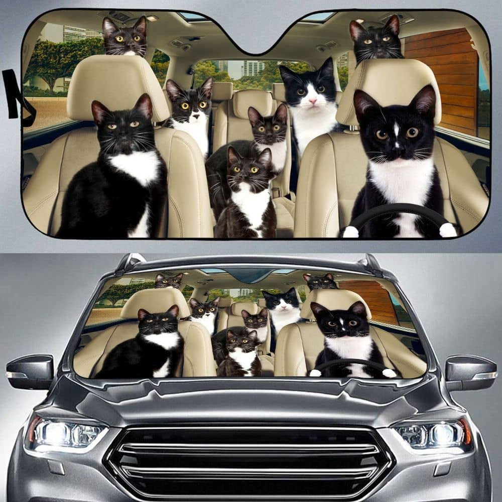Tuxedo Cat Car Sun Shade Tuxedo Cat Team Friends Driving Auto Sunshade ...