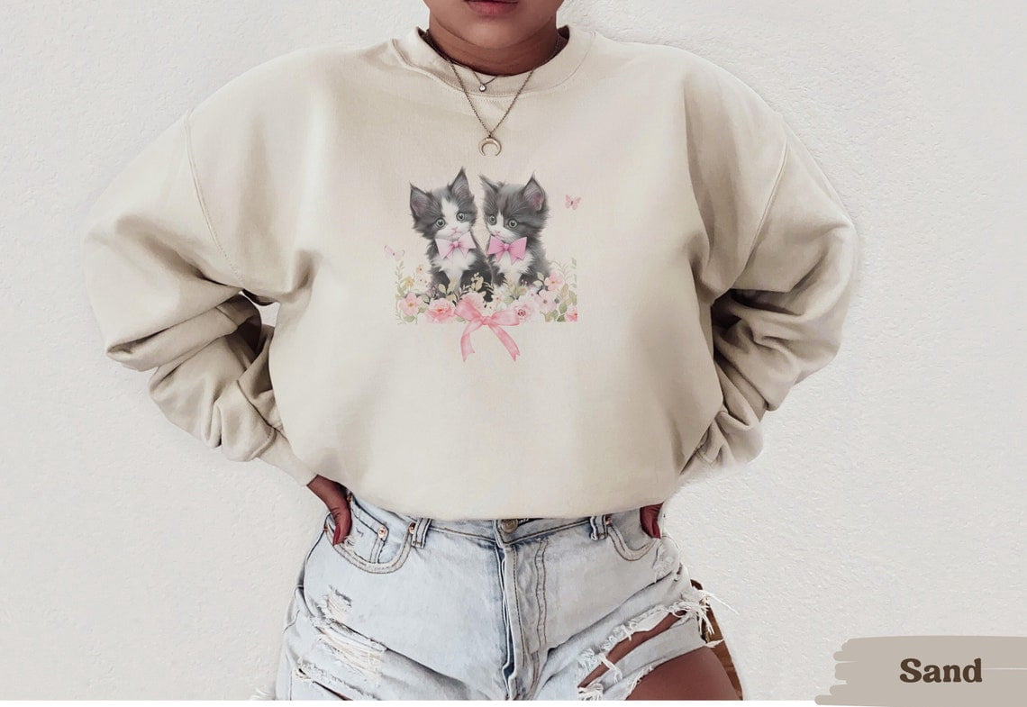 Tuxedo Cat Coquette Aesthetic Cottagecore Mom Sweatshirt All size S-3XL ...