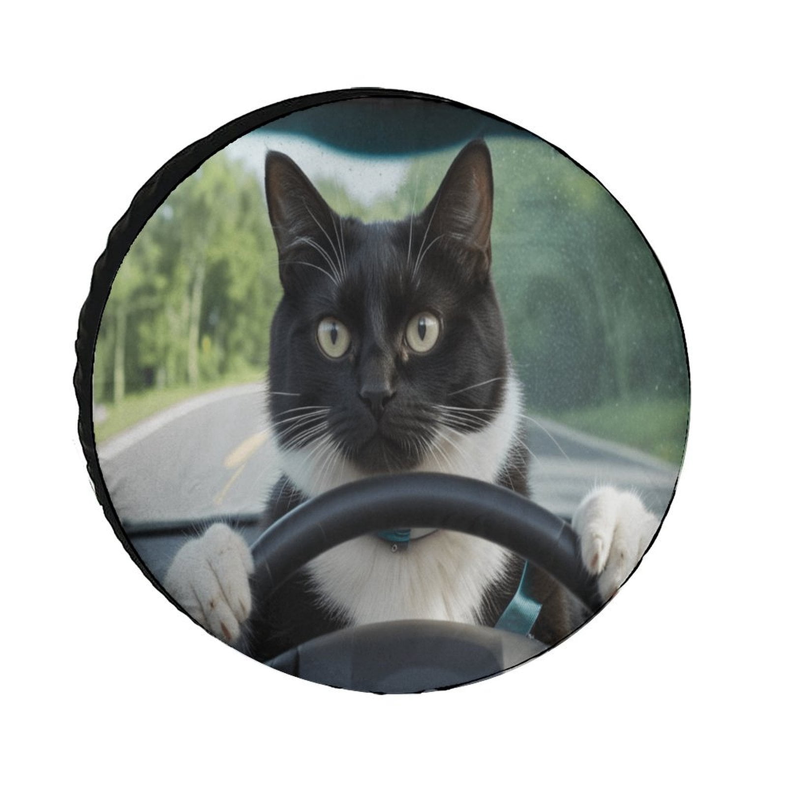 Tuxedo Cat Driving Printed Universal Fit Spare Tire Cover 26 Inch ...