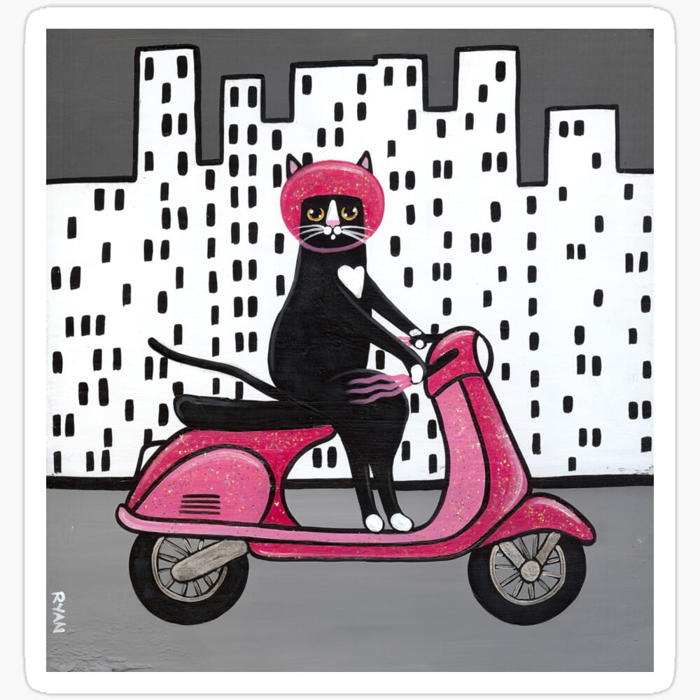 Tuxedo Cat On A Moped Sticker Phone Decal Water Bottle Stickers Car ...