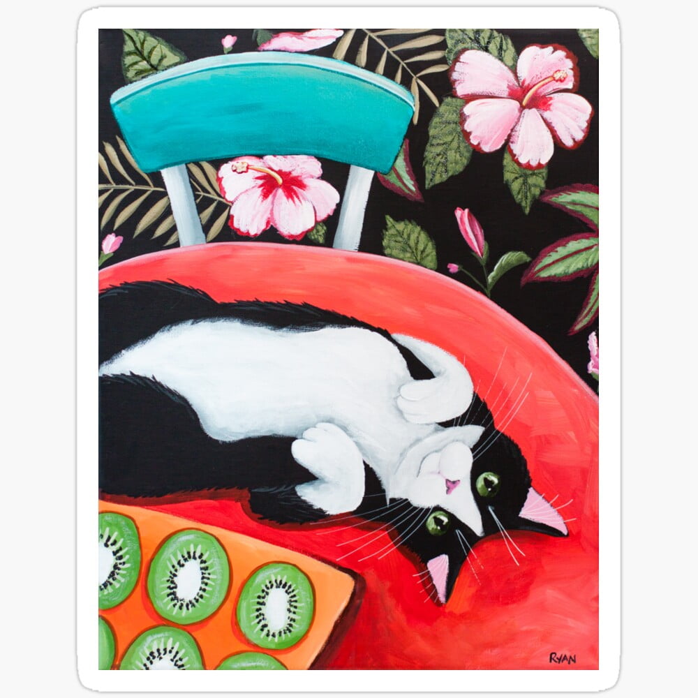 Tuxedo Cat On The Kitchen Table Sticker Phone Decal Water Bottle ...