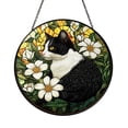 Tuxedo Cat Stained Glass Suncatcher, Black and White Cat Window Hanging ...