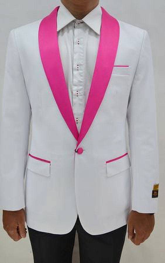 Tuxedo Jacket Mens White/Fuchsia Collar Blazer Alberto Dinner-Jacket ...