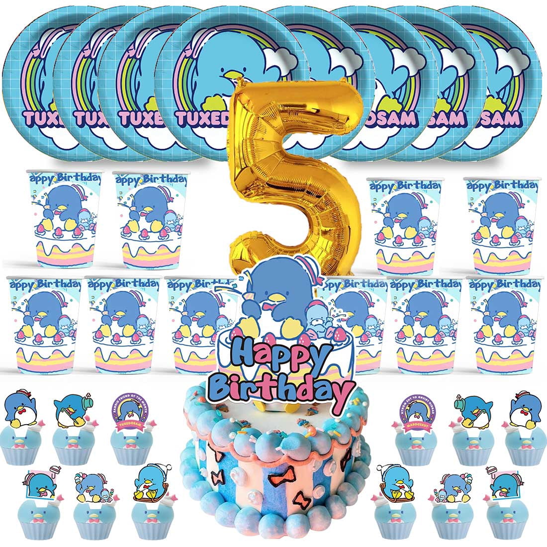 Tuxedo Sam Birthday 5th Cups Party Supplies Plates Fans Decorations ...