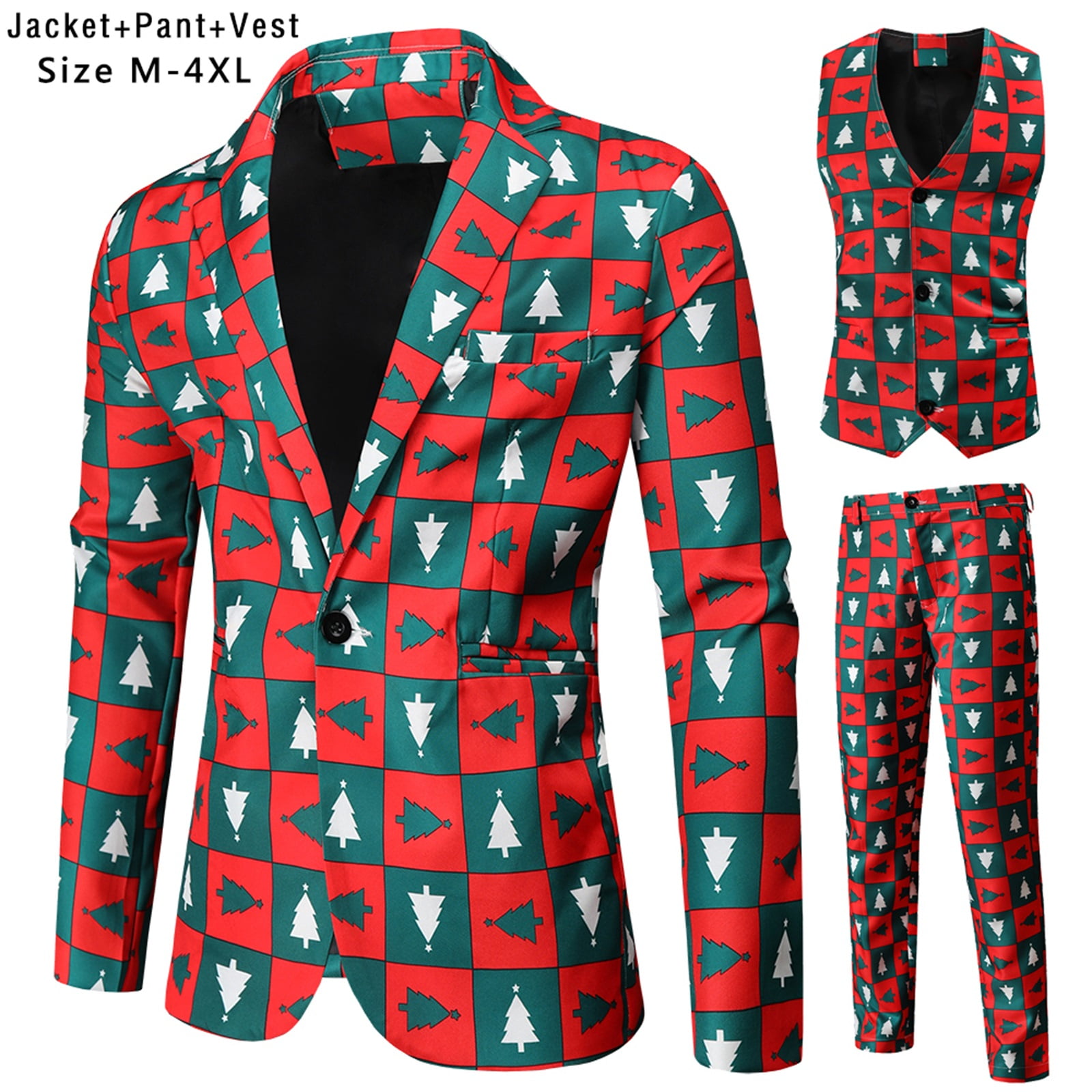 Tuxedo Suits for Men 3 Piece Regular Fit Suit Christmas Tree Print ...