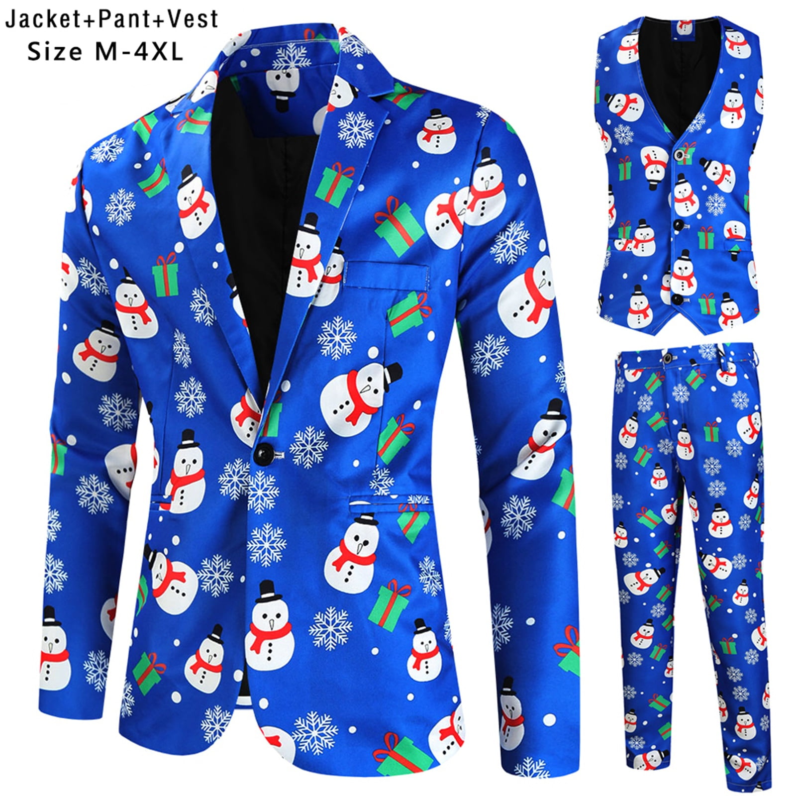 Tuxedo Suits for Men 3 Piece Regular Fit Suit Christmas Tree Print ...