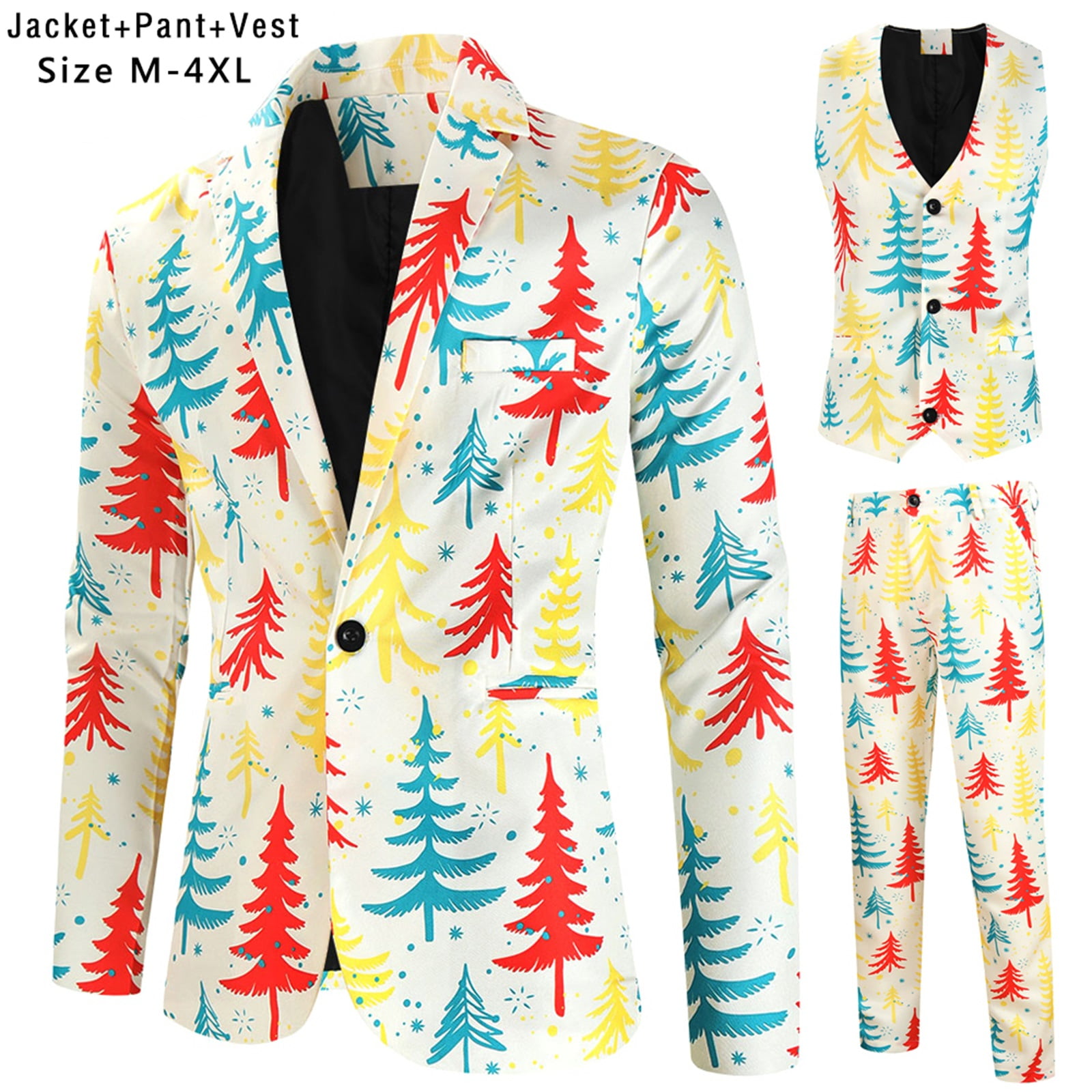 Tuxedo Suits for Men 3 Piece Regular Fit Suit Christmas Tree Print ...