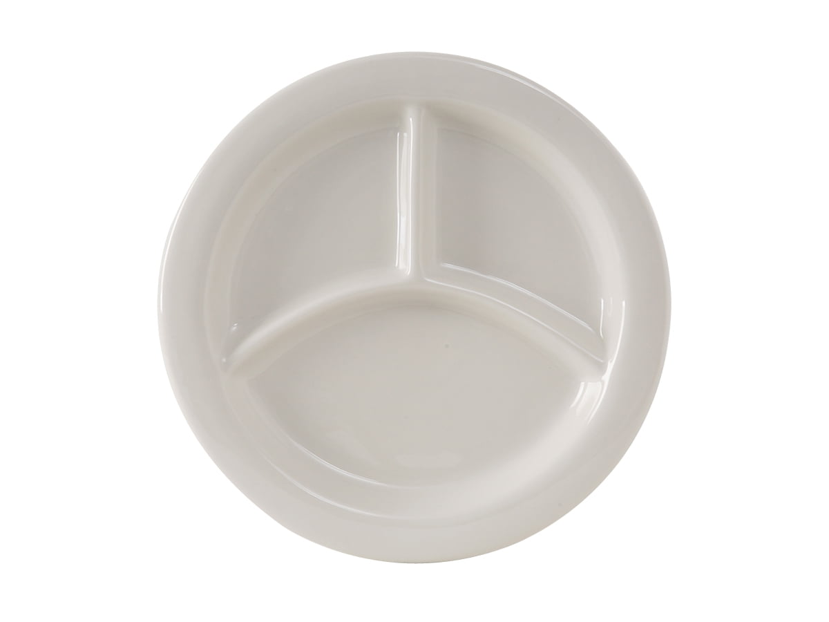 Tuxton Healthcare Eggshell White 3 Compartment Plate 9-Inch x 1-Inch 3 ...
